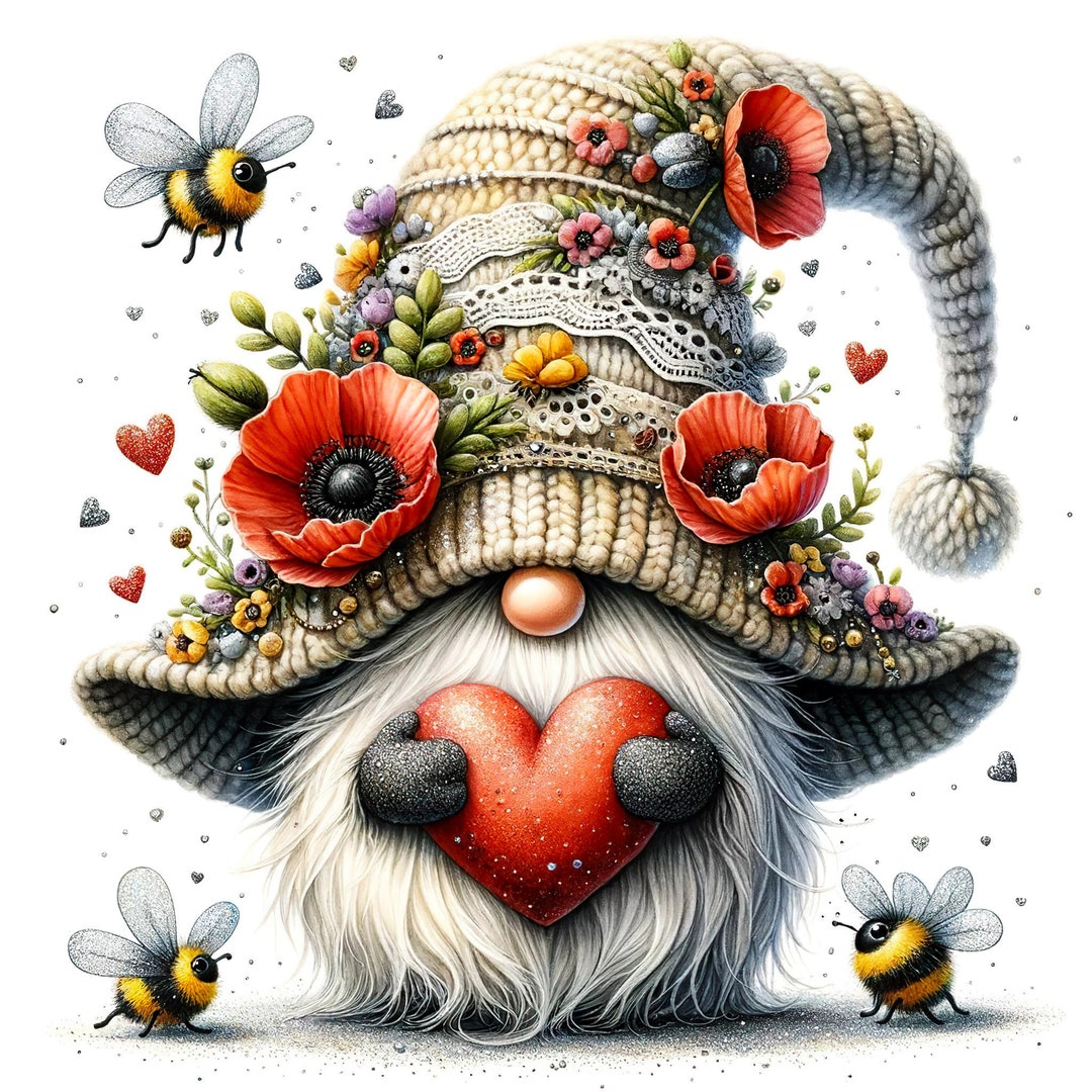 27 JPG Watercolor Poppy Gnome, Garden Gnome, Spring Gnome, Summer Gnome ...