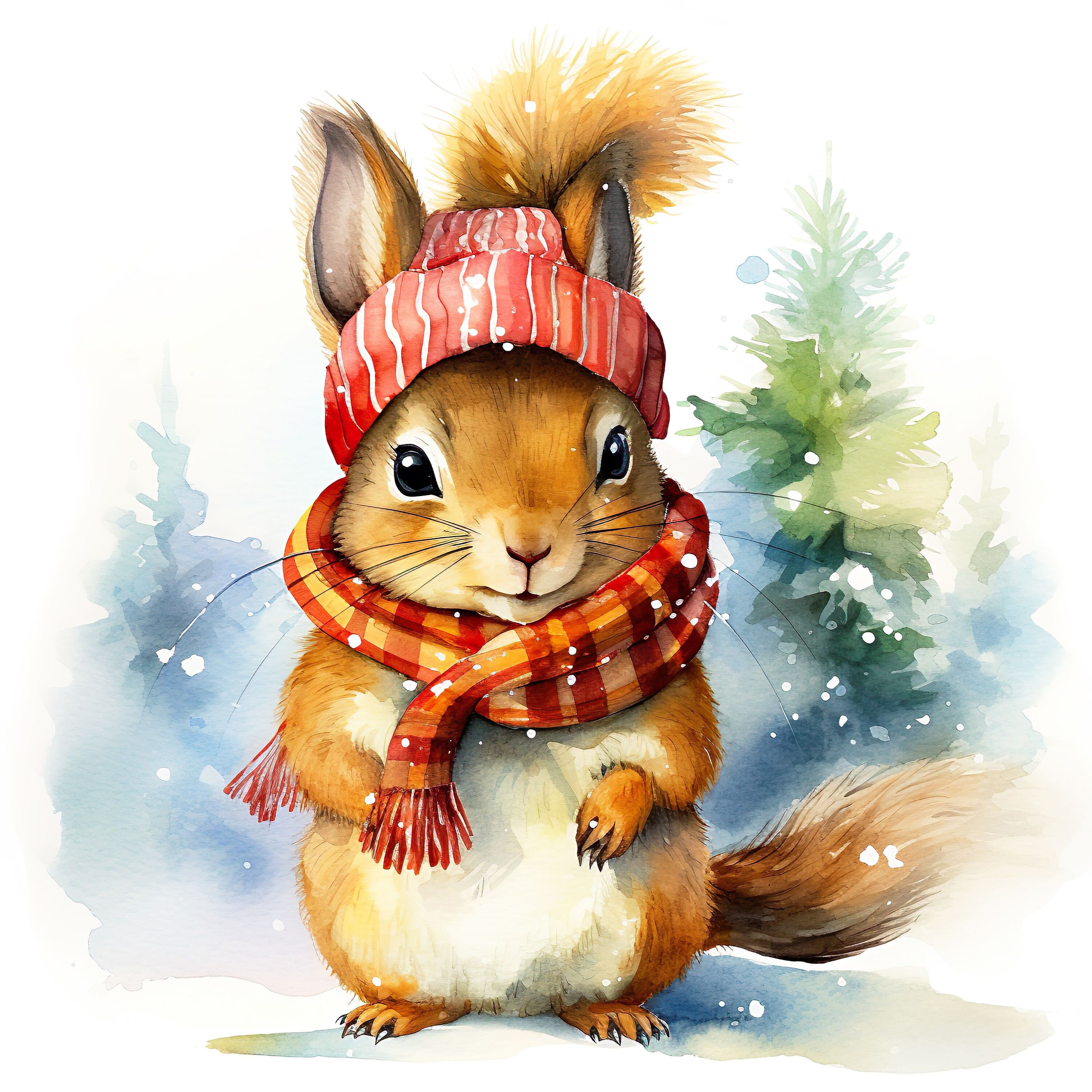 14 JPG Christmas Squirrel, Watercolor Animals, Watercolour Christmas ...