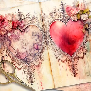 Junk Journal Digital, Hearts and Roses, Valentines Clipart, Scrapbook ...