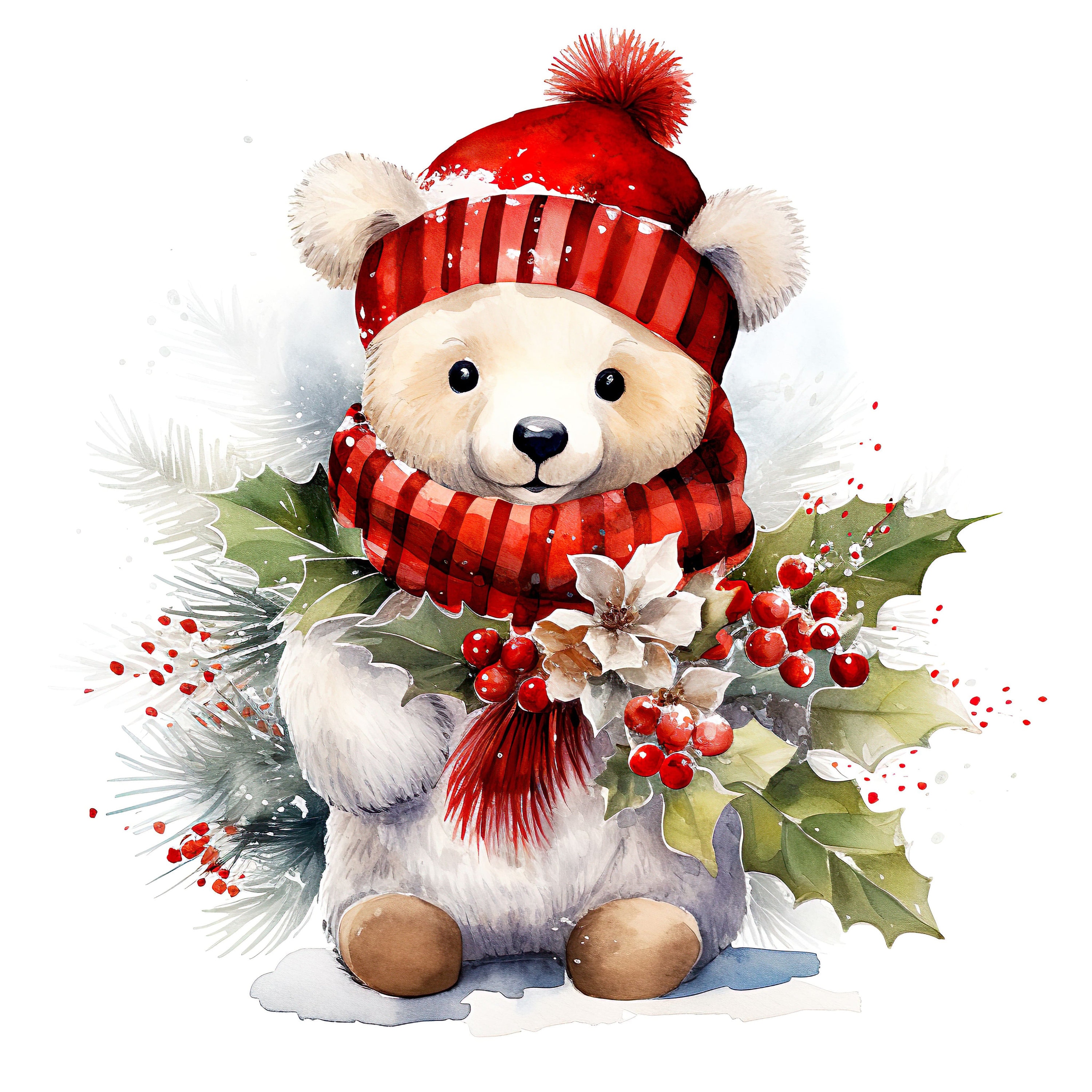 14 JPG Christmas Bear, Watercolour Christmas Clipart, Christmas Bundle ...