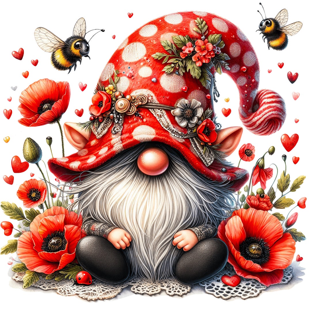 14 PNG Watercolor Poppy Gnome, Garden Gnome, Spring Gnome, Summer Gnome ...