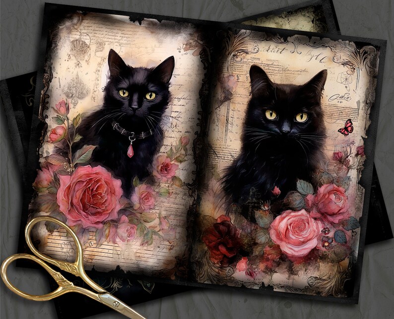 Junk Journal Digital, Black Cat, Junk Journal Kit, Dark Art, Scrapbook ...