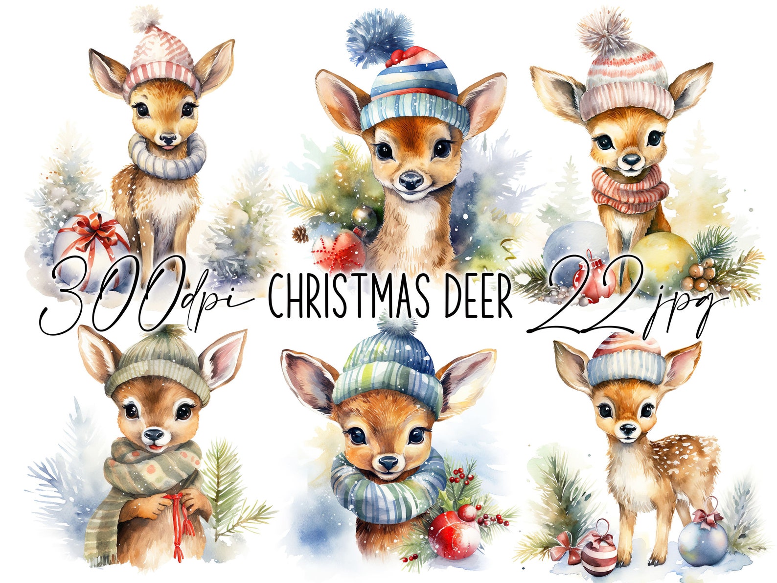 22 JPG Christmas Deer, Watercolor Animals, Watercolour Christmas ...