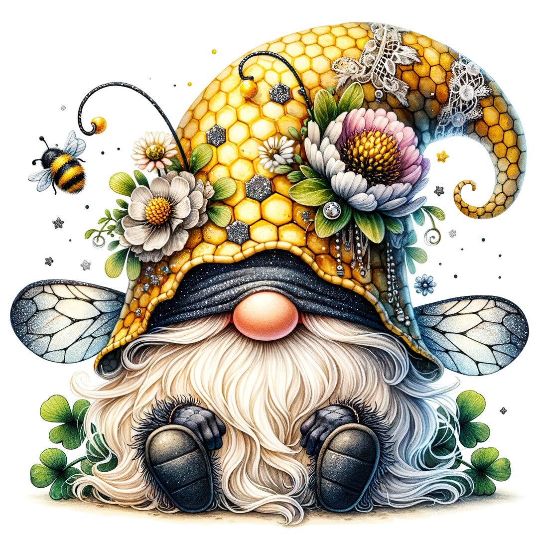 24 JPG Watercolor Honey Bee Gnome, Spring Clipart, Watercolour Clipart ...