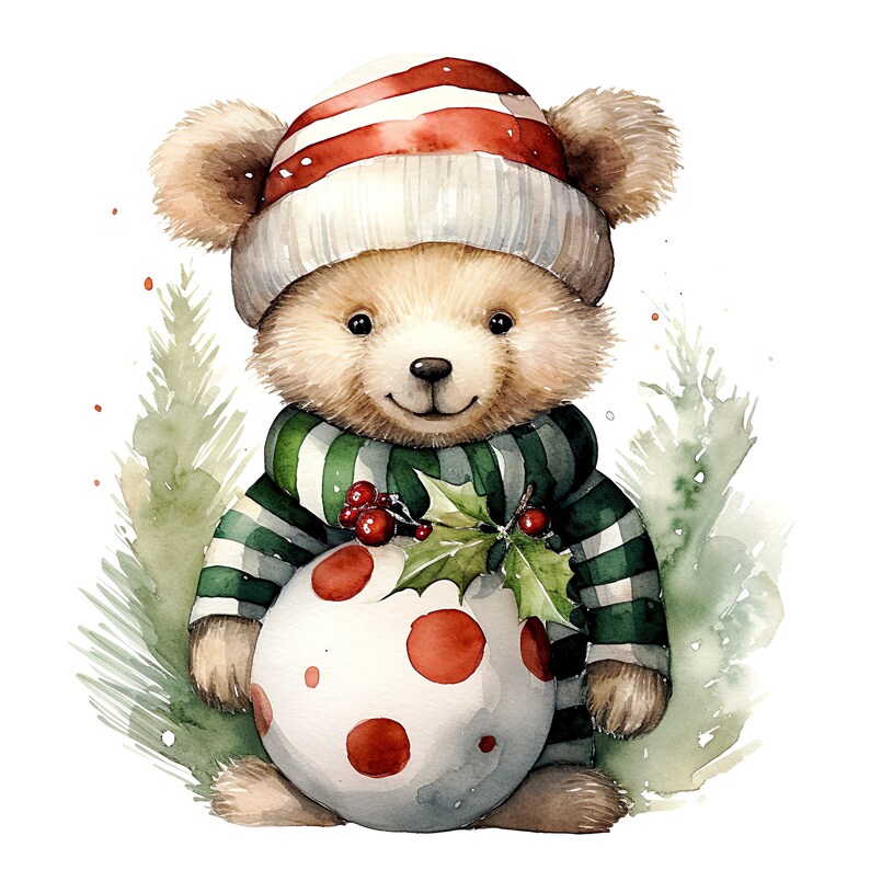 14 JPG Christmas Bear, Watercolour Christmas Clipart, Christmas Bundle ...