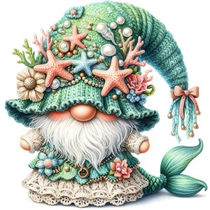 11 JPG Watercolor Sea Gnome, Funny Gnome, Mermaid Gnome, Elf Clipart ...