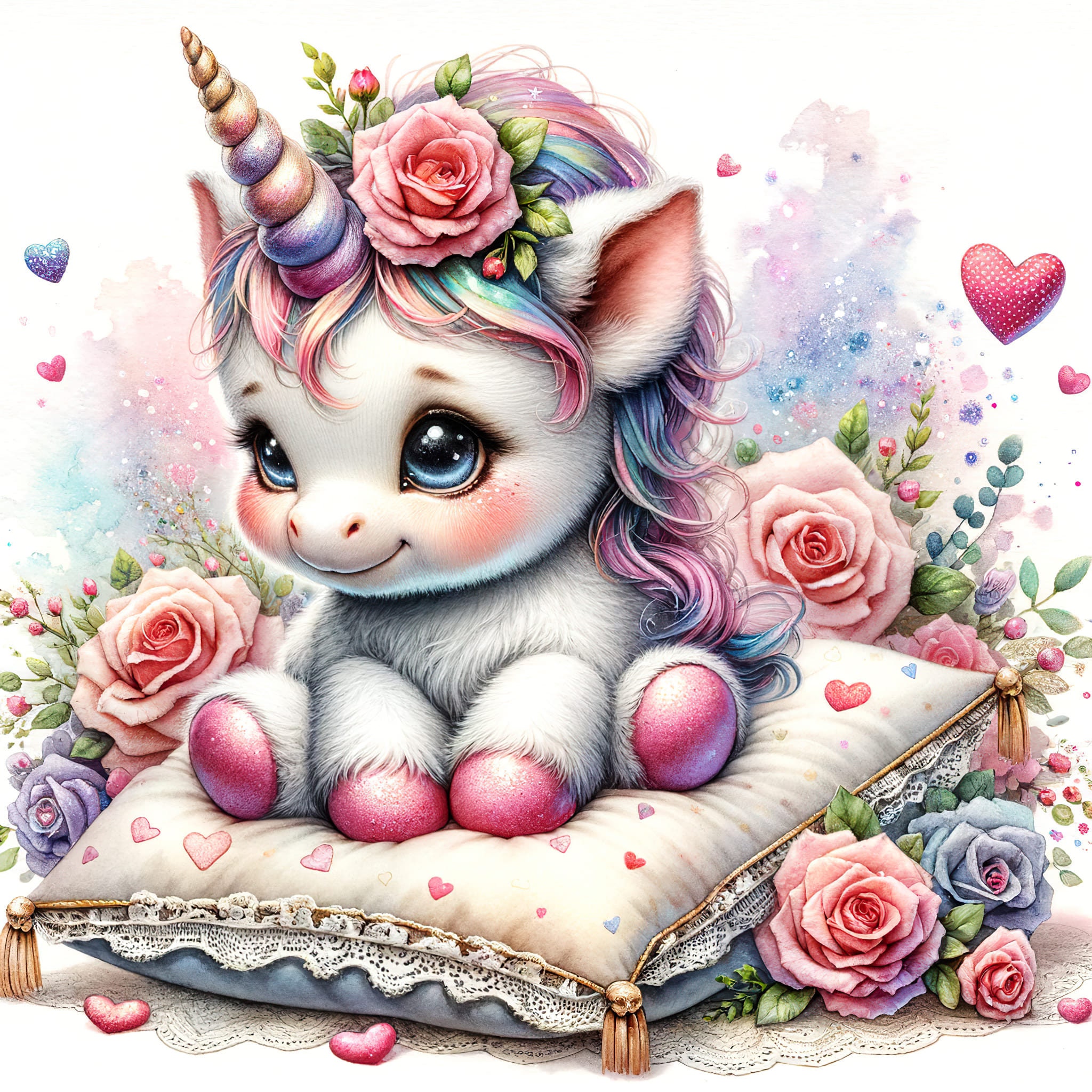 24 JPG Watercolor Animal Valentines Clipart, Cute Unicorn Clipart ...