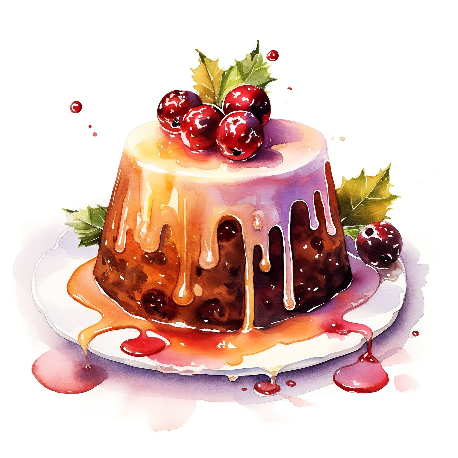 13 JPG Christmas Pudding, Watercolour Christmas Clipart, Christmas ...