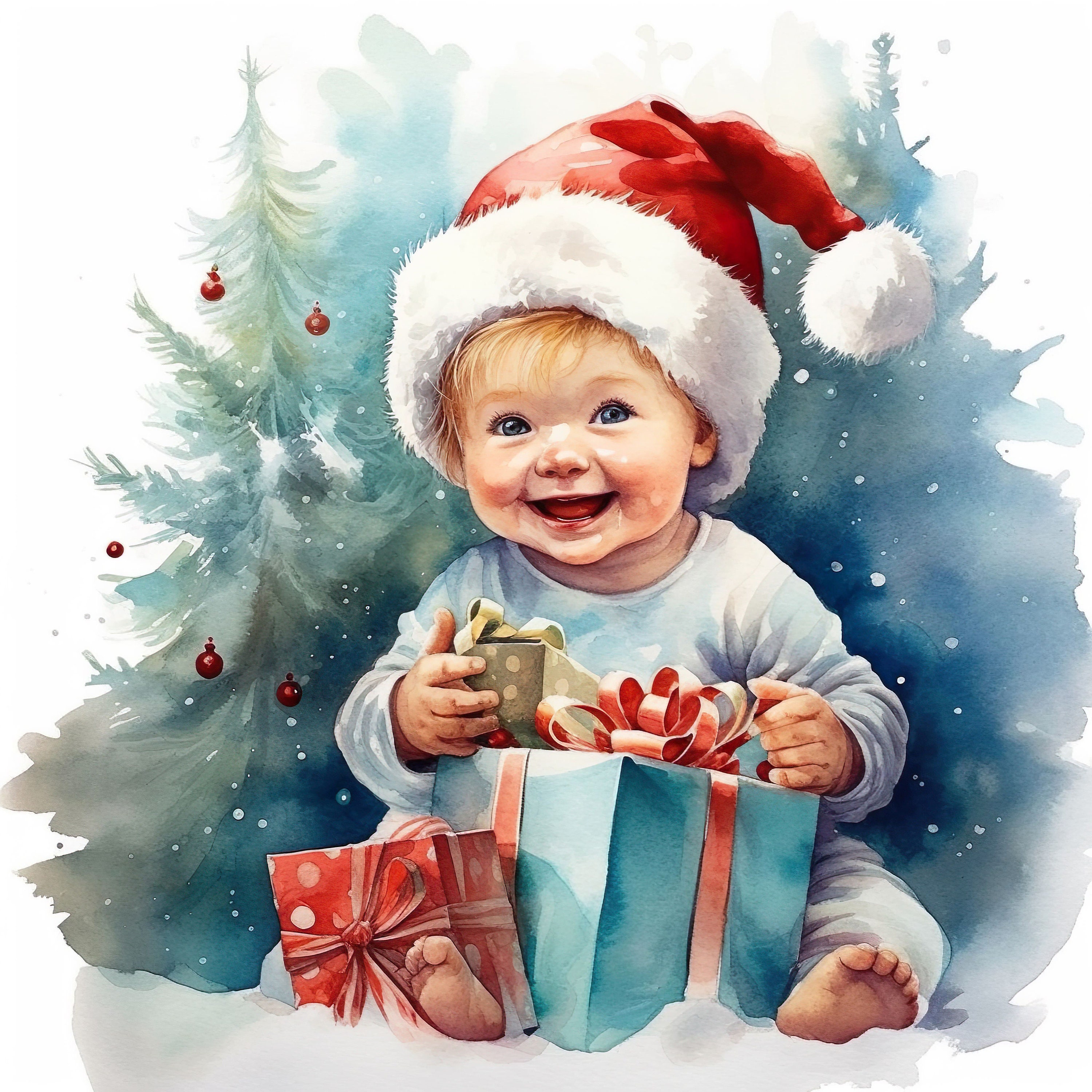 18 JPG Christmas Baby, Watercolor Baby Girl, Watercolour Christmas ...