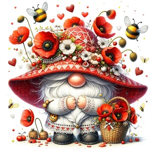 20 JPG Watercolor Poppy Gnome, Garden Gnome, Spring Gnome, Summer Gnome ...