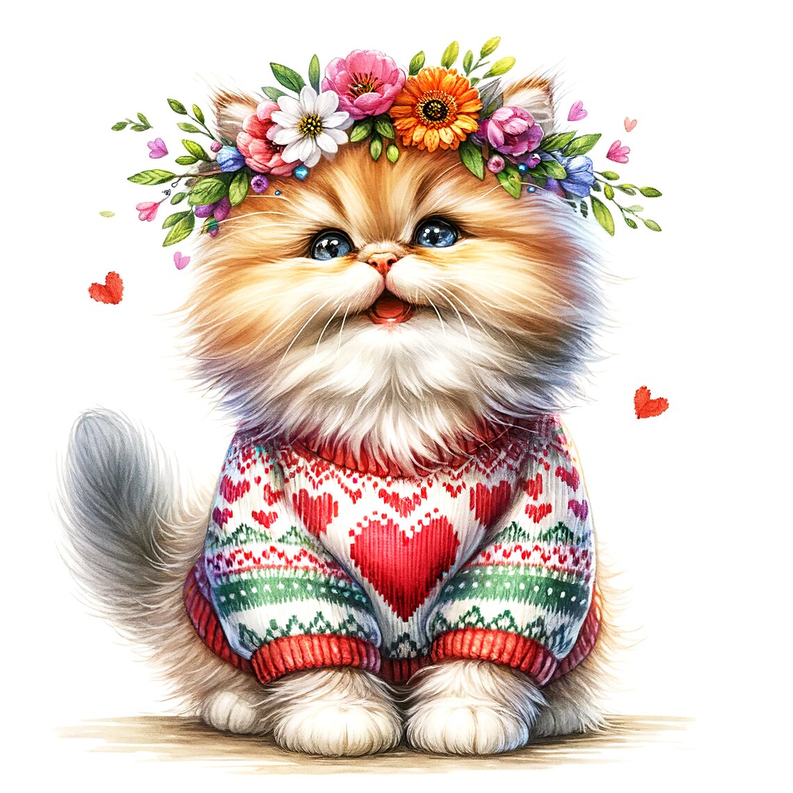 18 JPG Watercolor Valentines Cat Clipart, Funny Cat, Spring Clipart ...