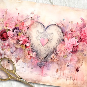 Junk Journal Digital, Hearts and Roses, Valentines Clipart, Scrapbook ...