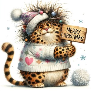 12 JPG Cute Leopard Christmas Art Print, Cozy Leopard in Sweater With ...