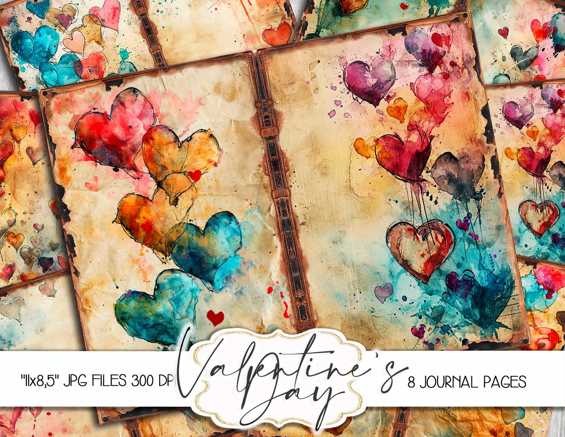 Junk Journal Digital, Hearts and Roses, Valentines Clipart, Scrapbook ...