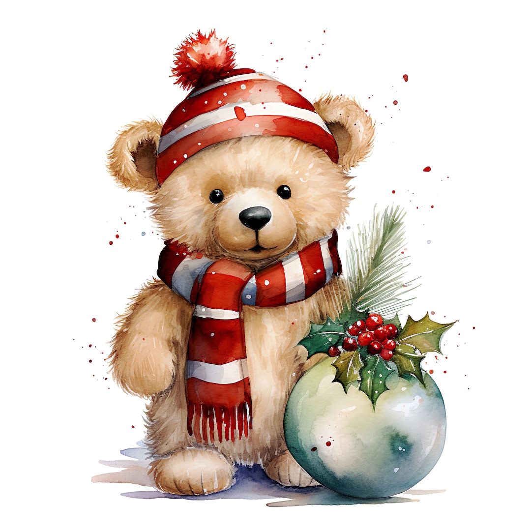 14 JPG Christmas Bear, Watercolour Christmas Clipart, Christmas Bundle ...