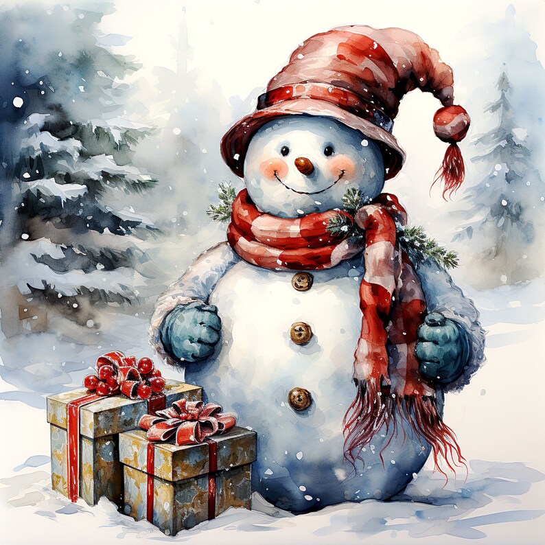 15 JPG Snowman Watercolour Christmas Clipart Watercolor - Etsy Canada