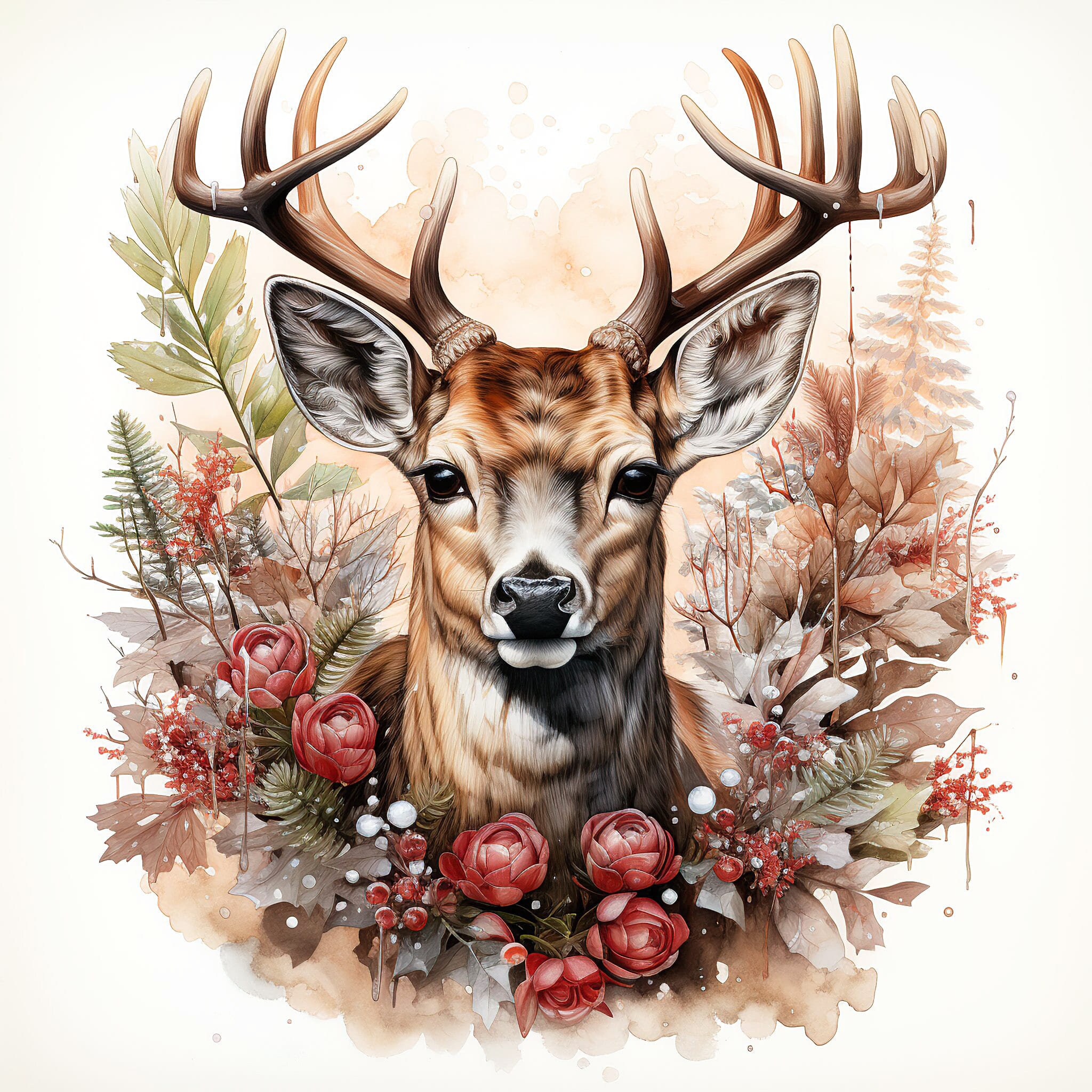 15 JPG Christmas Deer, Watercolour Christmas Clipart, Winter Clipart ...
