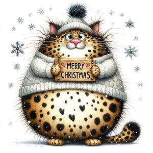 12 JPG Cute Leopard Christmas Art Print, Cozy Leopard in Sweater With ...