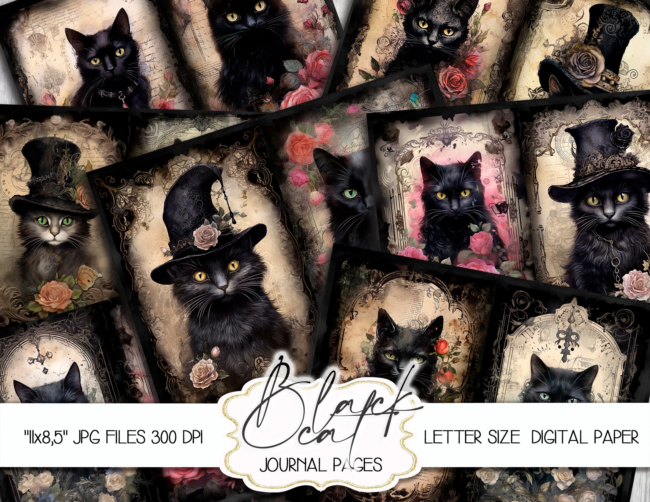 Junk Journal Digital, Black Cat, Junk Journal Kit, Dark Art, Scrapbook ...