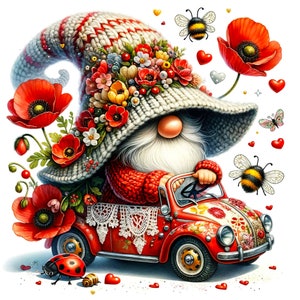 20 JPG Watercolor Poppy Gnome, Garden Gnome, Spring Gnome, Summer Gnome ...