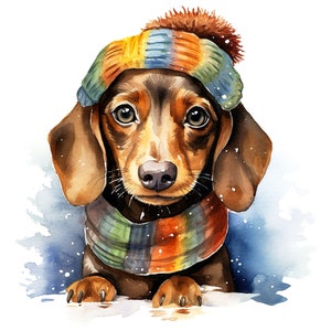 18 JPG Christmas Dachshund, Watercolour Christmas Clipart, Christmas ...