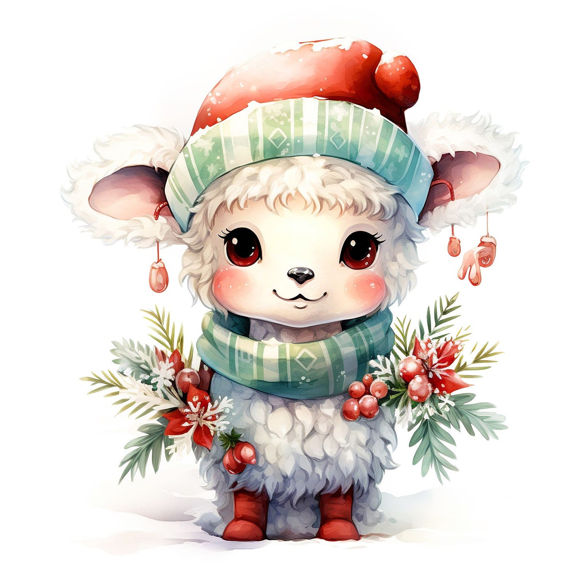 17 JPG Christmas Sheep, Watercolour Christmas Clipart, Christmas Bundle ...