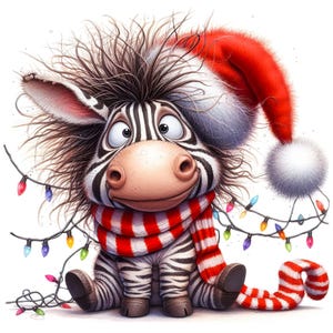 11 JPG Cute Zebra Christmas Art Print, Festive Zebra Illustration With ...