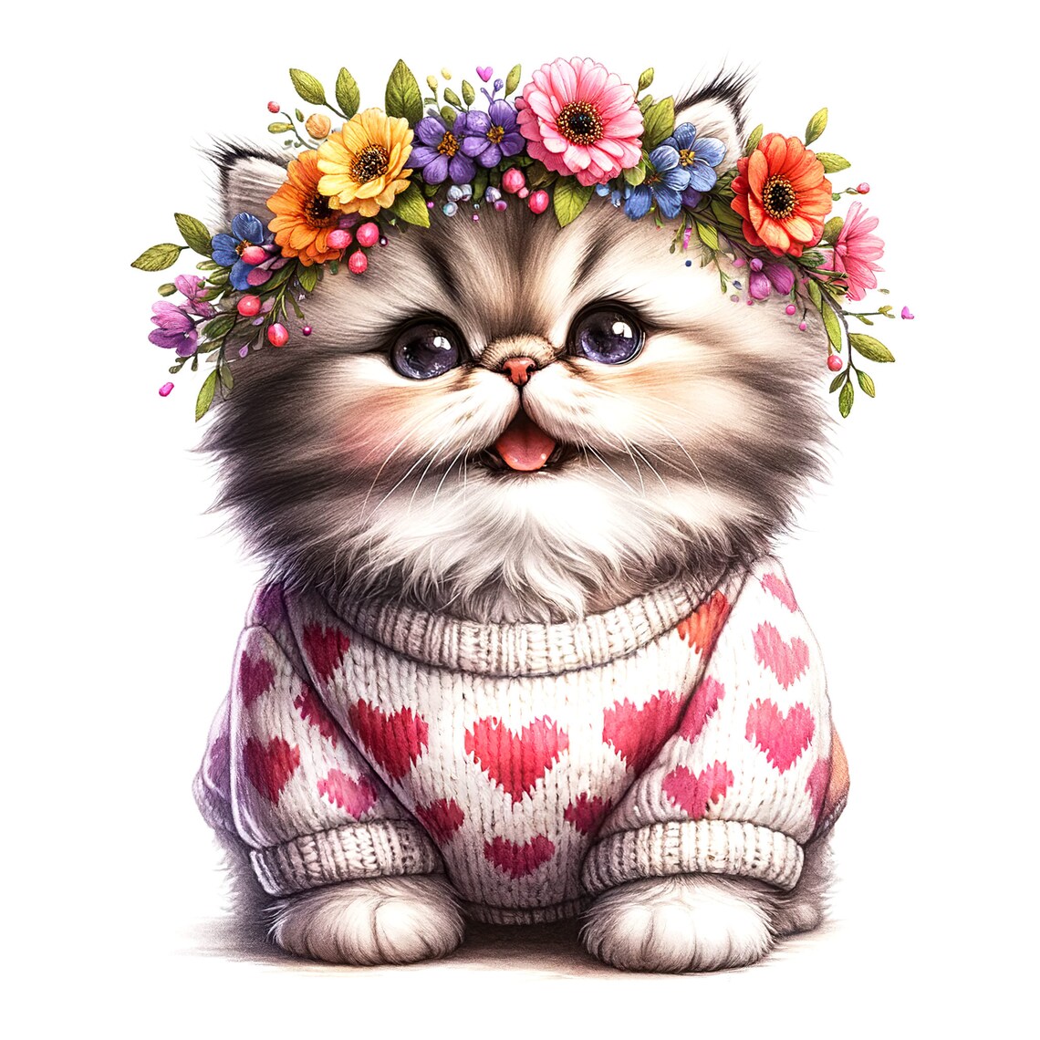 18 JPG Watercolor Valentines Cat Clipart, Funny Cat, Spring Clipart ...