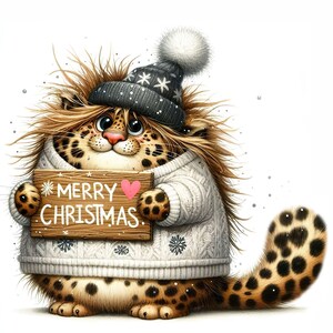 12 JPG Cute Leopard Christmas Art Print, Cozy Leopard in Sweater With ...