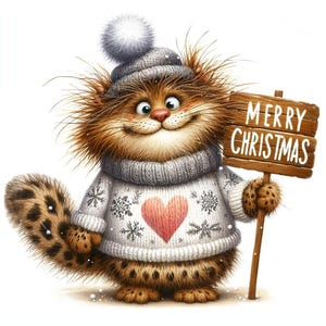 12 JPG Cute Leopard Christmas Art Print, Cozy Leopard in Sweater With ...