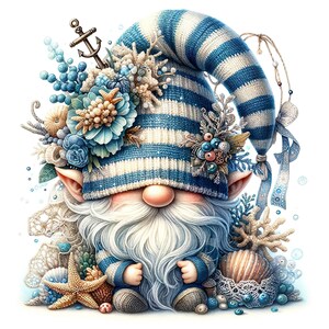 22 JPG Watercolor Sea Gnome, Funny Gnome, Summer Gnome, Elf Clipart ...