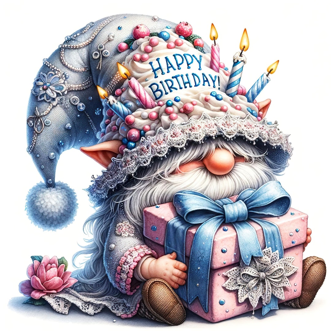 13 JPG Watercolor Birthday Gnome, Funny Gnome, Summer Gnome, Elf ...