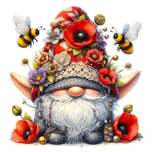 14 PNG Watercolor Poppy Gnome, Garden Gnome, Spring Gnome, Summer Gnome ...