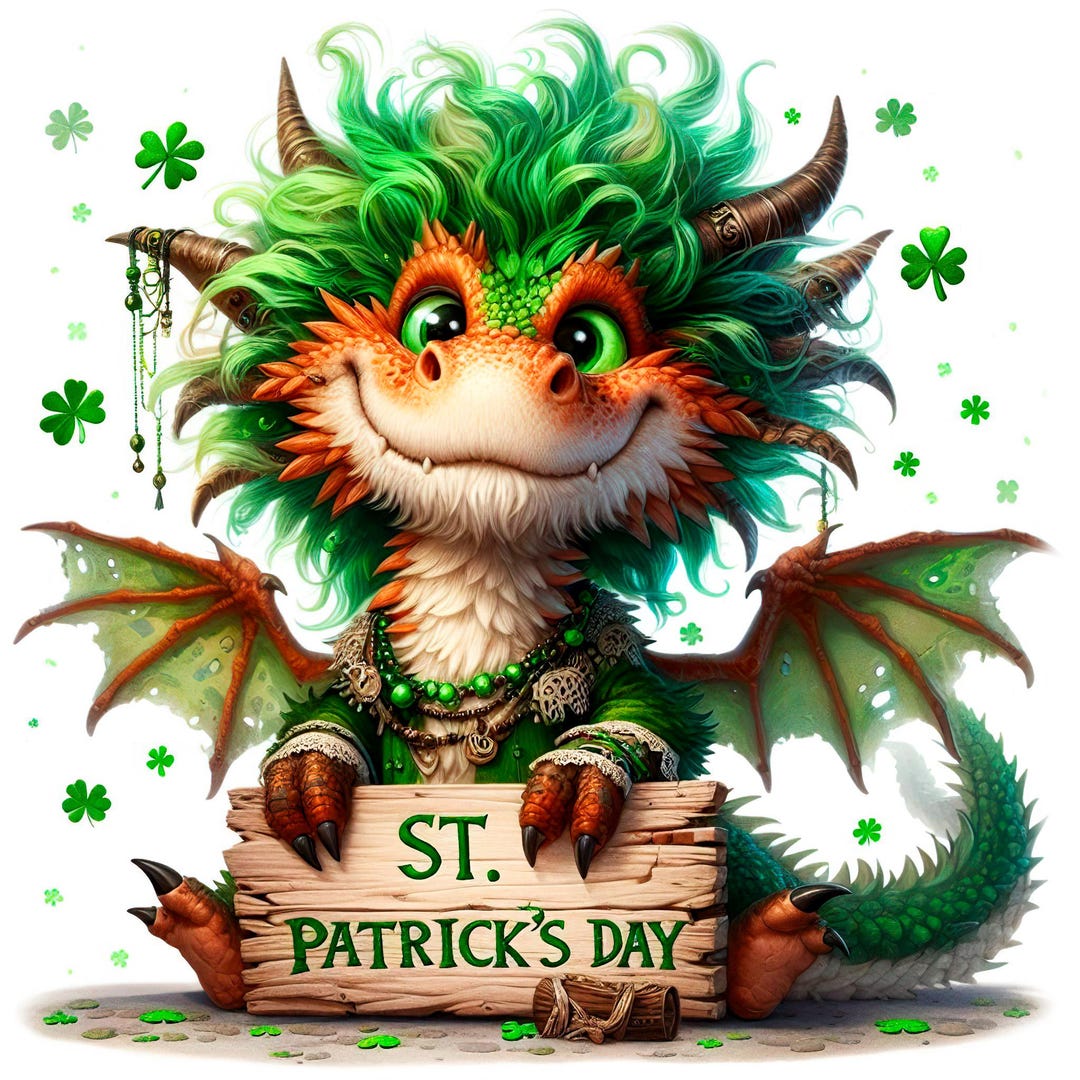 Quirky St. Patricks Day Dragon, 27 JPG Cute Animal Printable, Quirky ...