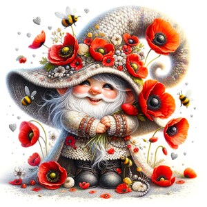 27 JPG Watercolor Poppy Gnome, Garden Gnome, Spring Gnome, Summer Gnome ...
