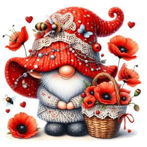 14 PNG Watercolor Poppy Gnome, Garden Gnome, Spring Gnome, Summer Gnome ...
