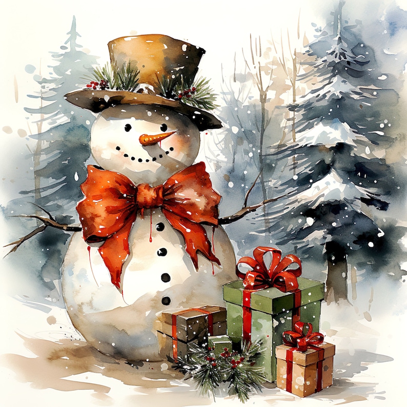 15 JPG Snowman Watercolour Christmas Clipart Watercolor - Etsy Canada