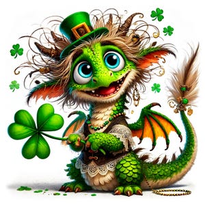 Quirky St. Patricks Day Dragon, 27 JPG Cute Animal Printable, Quirky ...