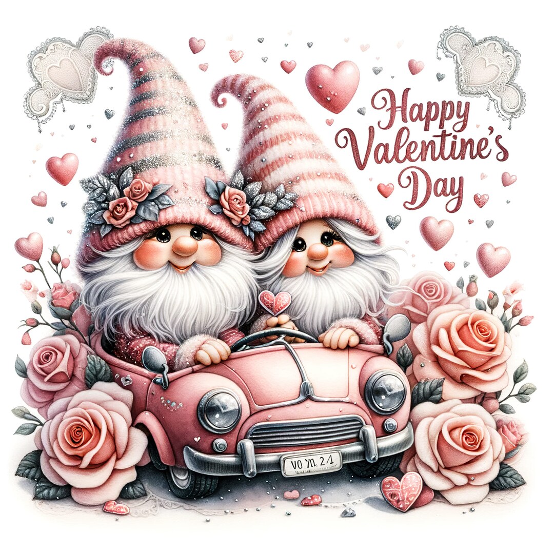 12 JPG Watercolor Valentines Gnome Clipart, Spring Clipart, Watercolour ...