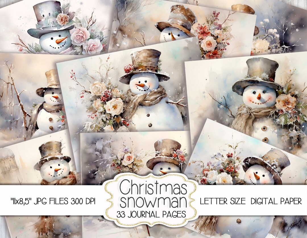 33 Junk Journal Digital, Christmas Snowman, Junk Journal Kit, Scrapbook ...