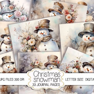 33 Junk Journal Digital, Christmas Snowman, Junk Journal Kit, Scrapbook ...