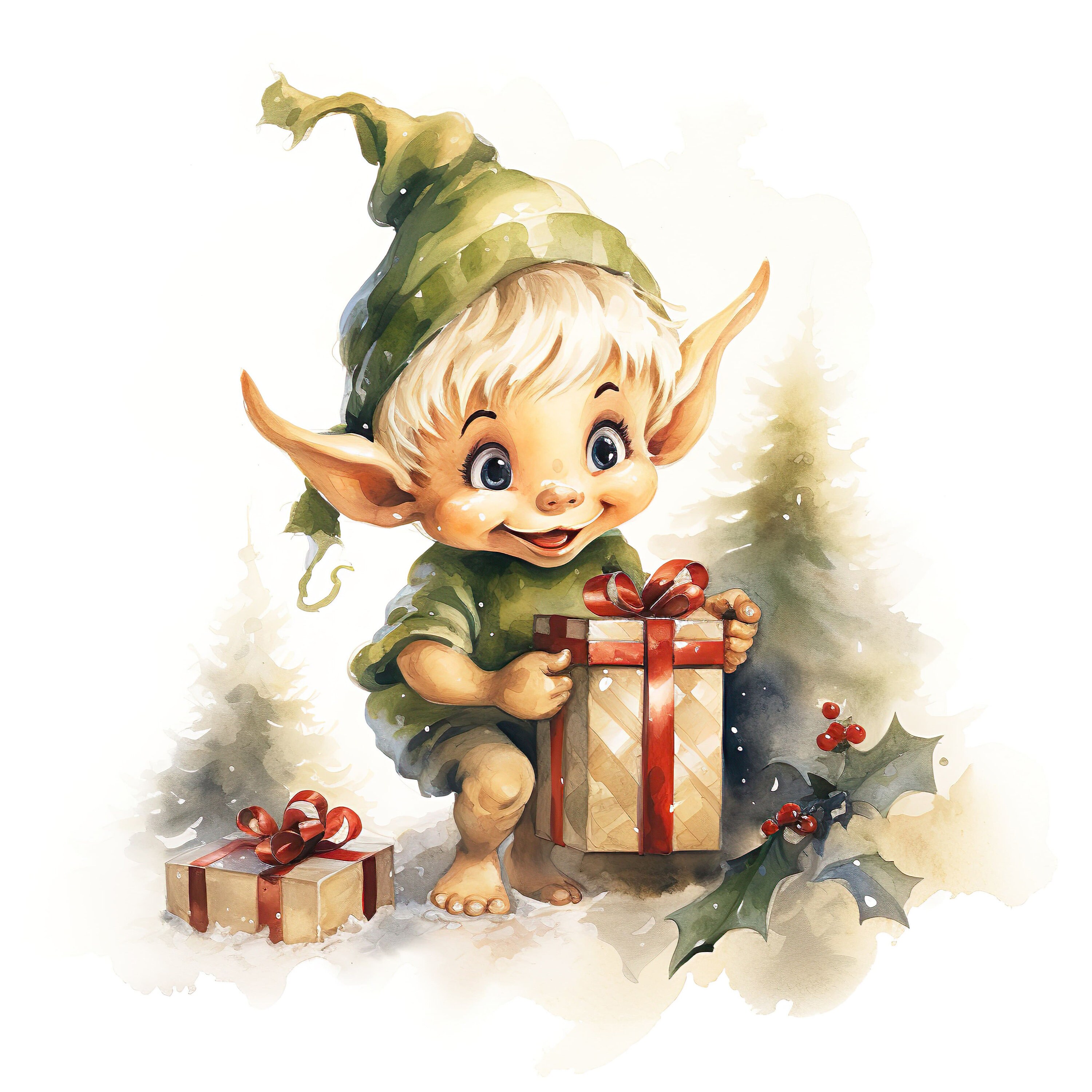 16 JPG Christmas Elf Gnome Clipart Watercolour Christmas - Etsy