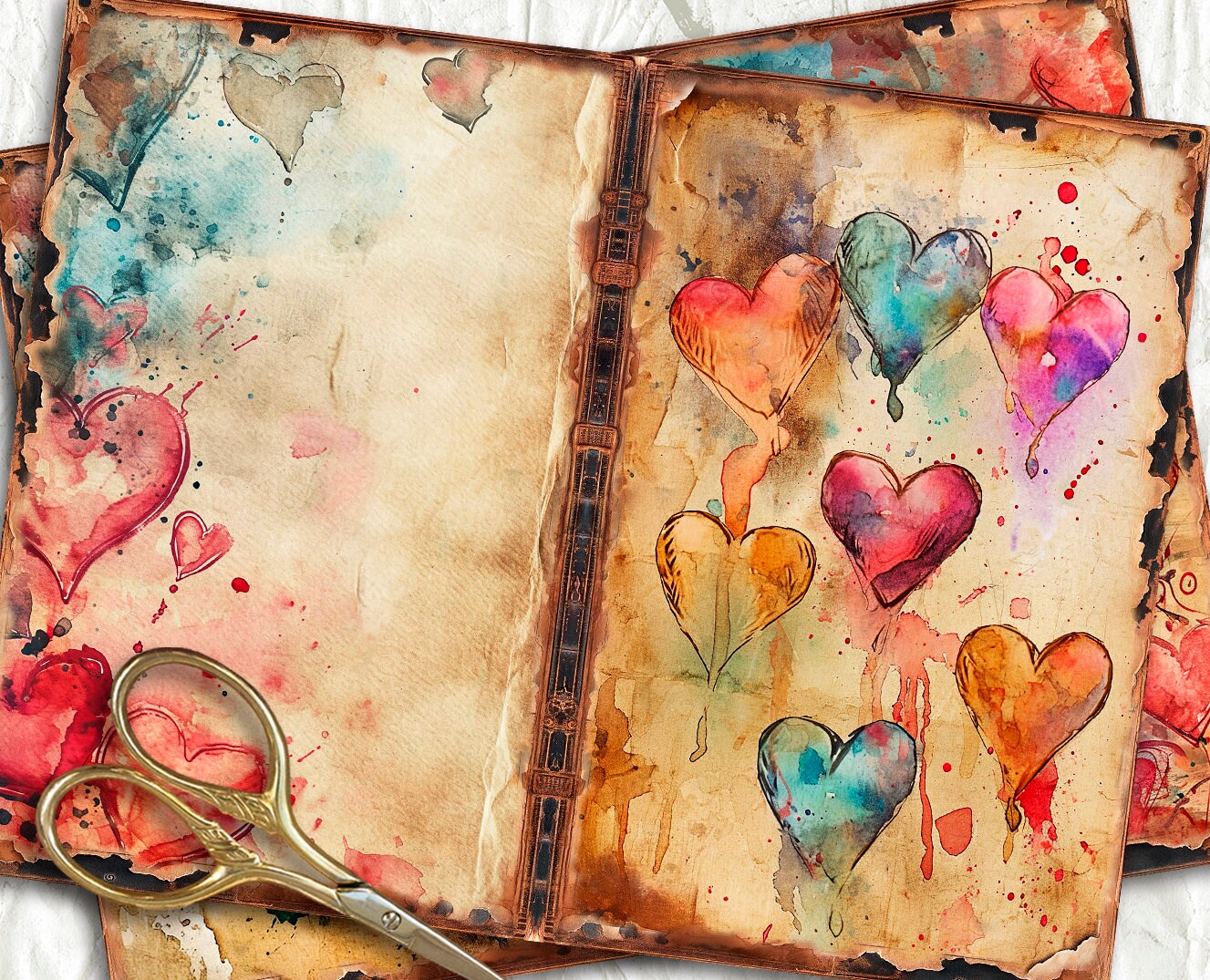 Junk Journal Digital, Hearts and Roses, Valentines Clipart, Scrapbook ...