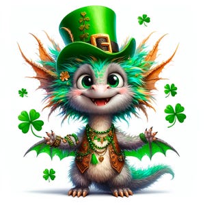 Quirky St. Patricks Day Dragon, 27 JPG Cute Animal Printable, Quirky ...
