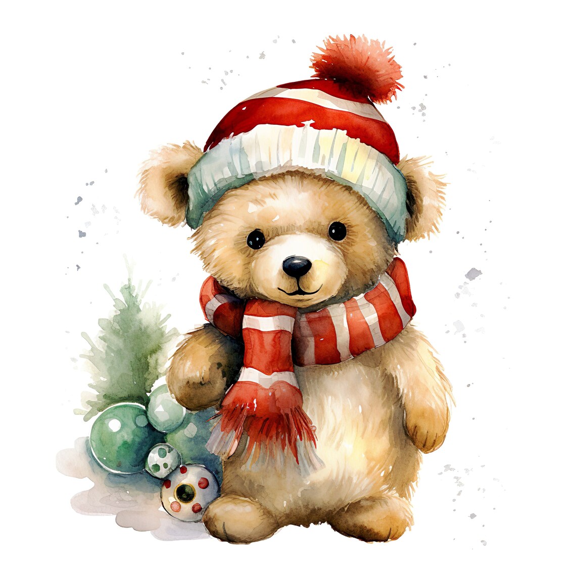 14 JPG Christmas Bear, Watercolour Christmas Clipart, Christmas Bundle ...