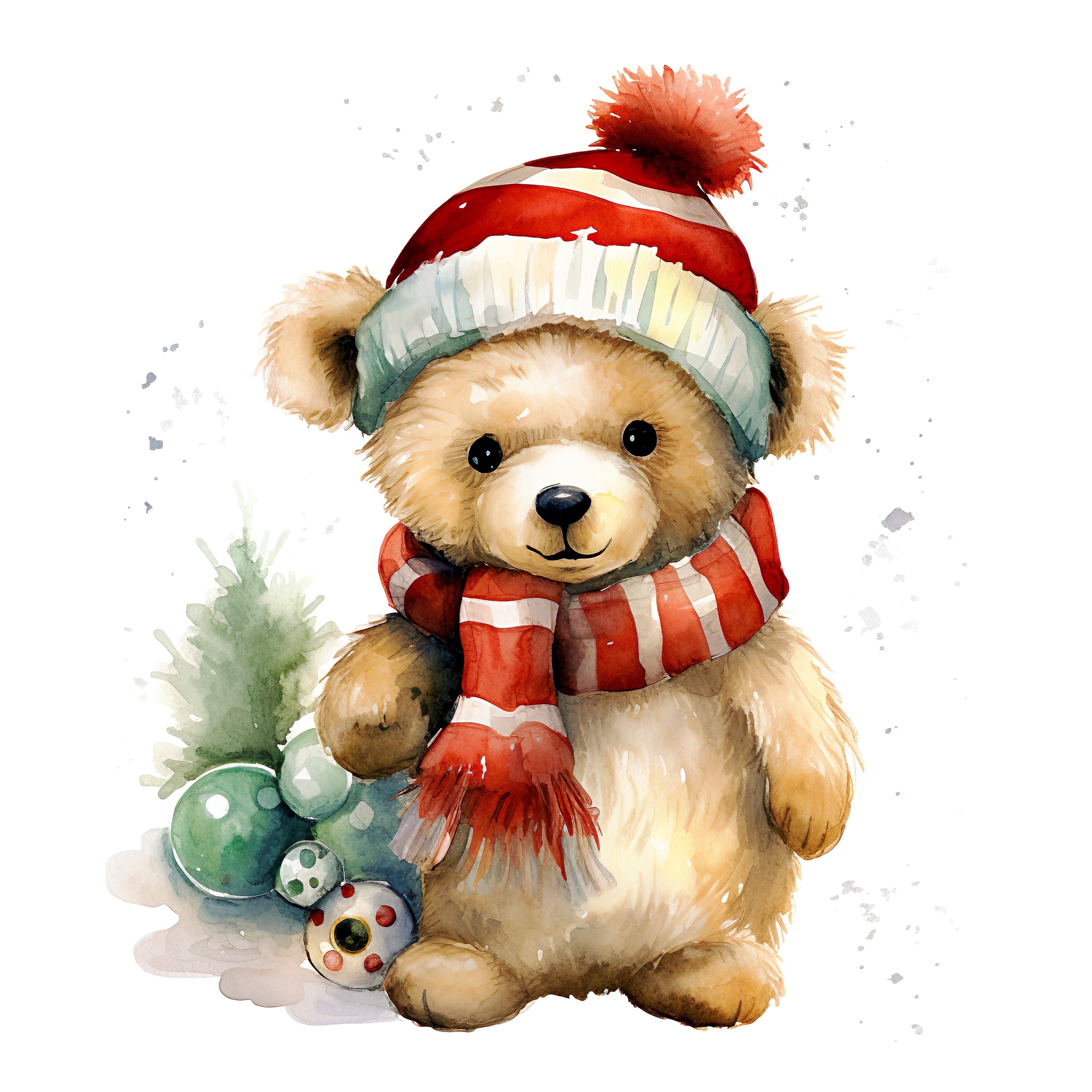 14 JPG Christmas Bear, Watercolour Christmas Clipart, Christmas Bundle ...