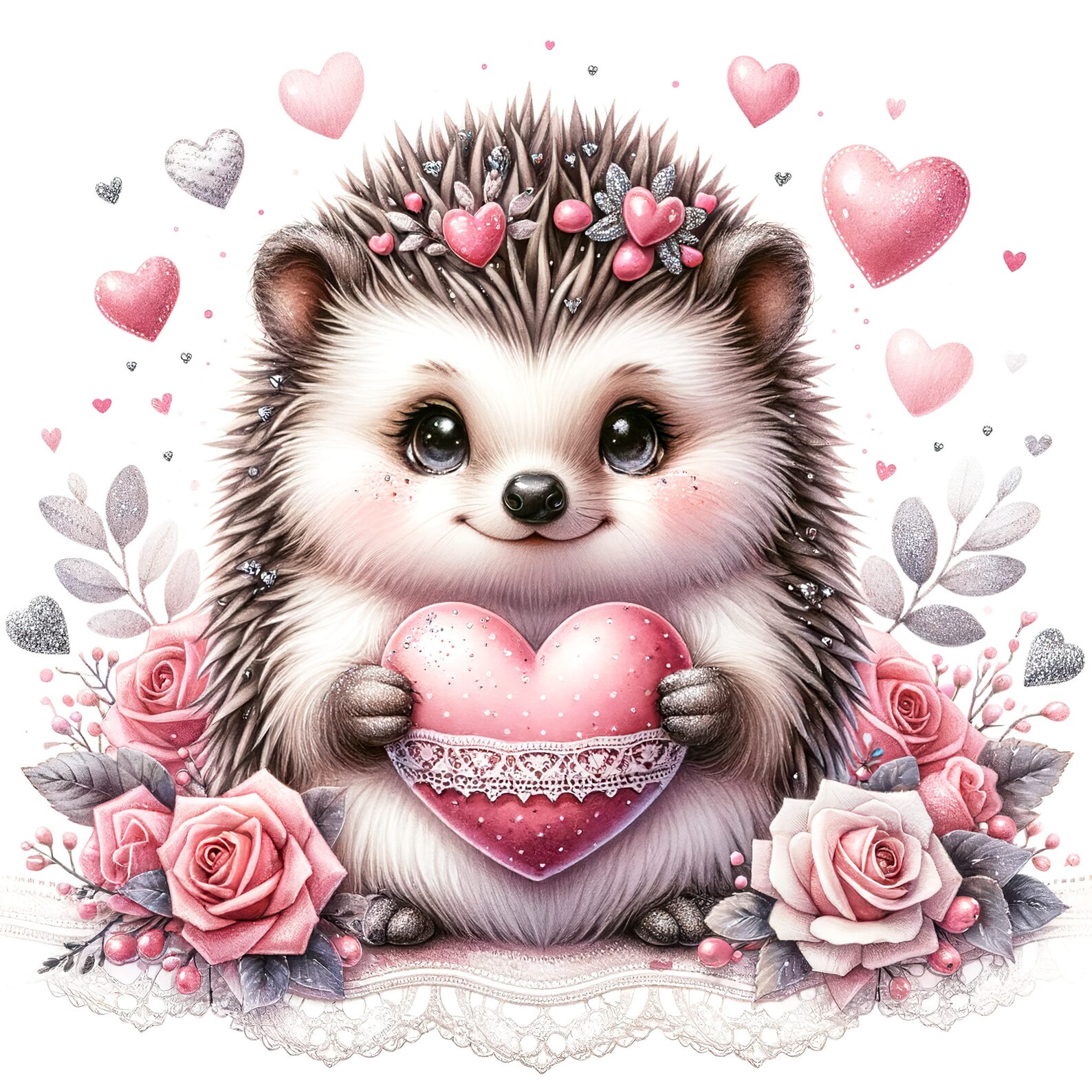 28 JPG Watercolor Animal Valentines Clipart, Cute Hedgehog Clipart ...