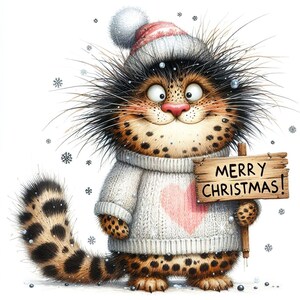 12 JPG Cute Leopard Christmas Art Print, Cozy Leopard in Sweater With ...