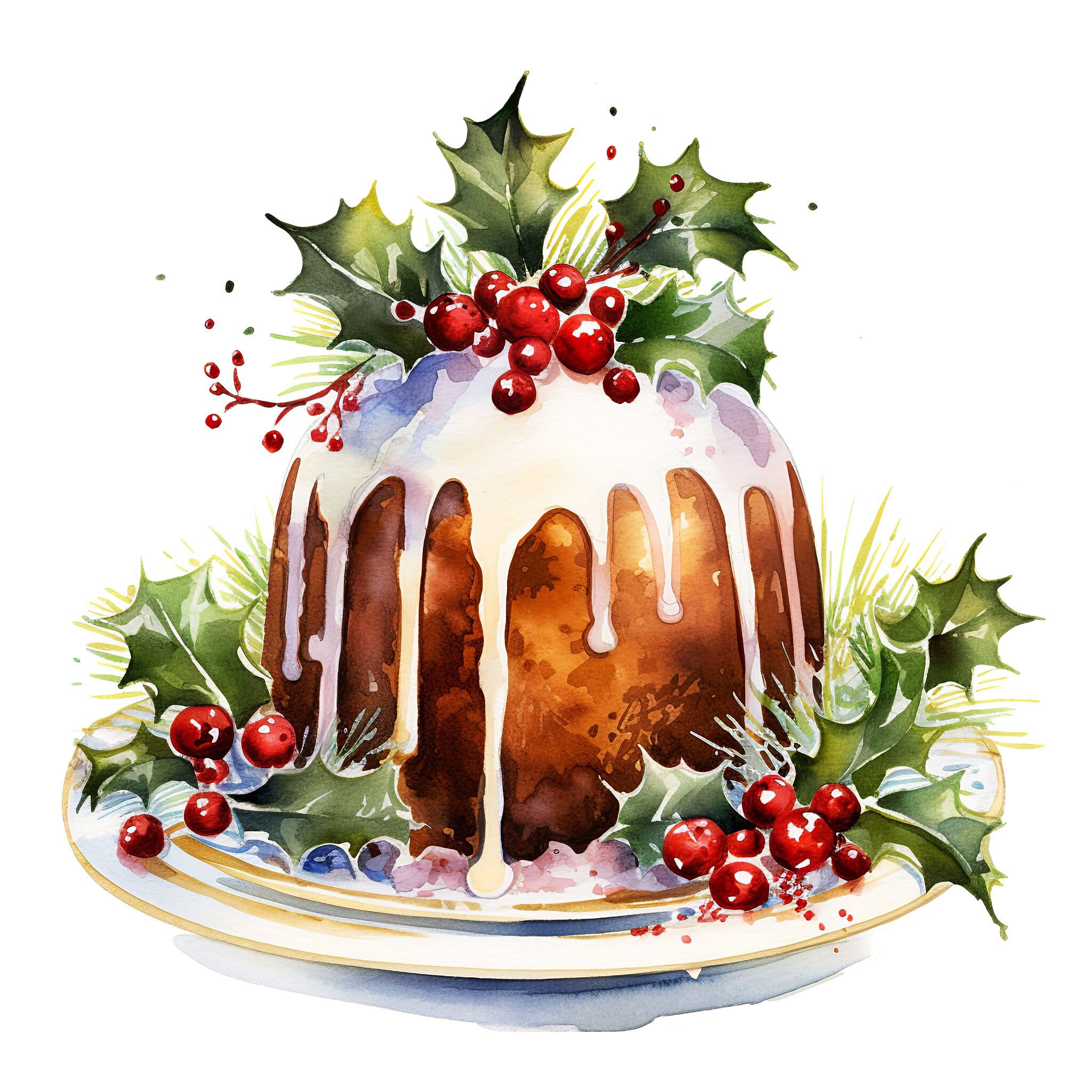 13 JPG Christmas Pudding, Watercolour Christmas Clipart, Christmas ...