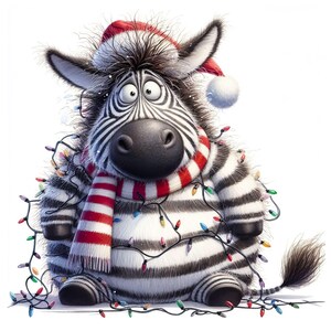 11 JPG Cute Zebra Christmas Art Print, Festive Zebra Illustration With ...